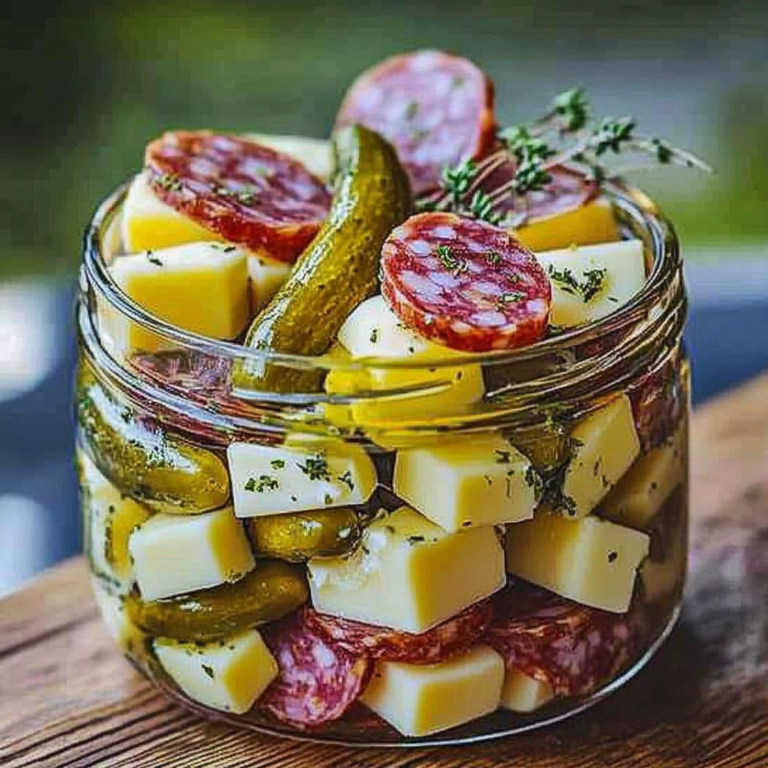 Easy Marinated Cheese Appetizer with Salami & Pickles – Beth's Quick Bites