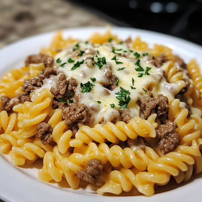 Cheesy Rotini with Garlic Butter Beef – Beth's Quick Bites