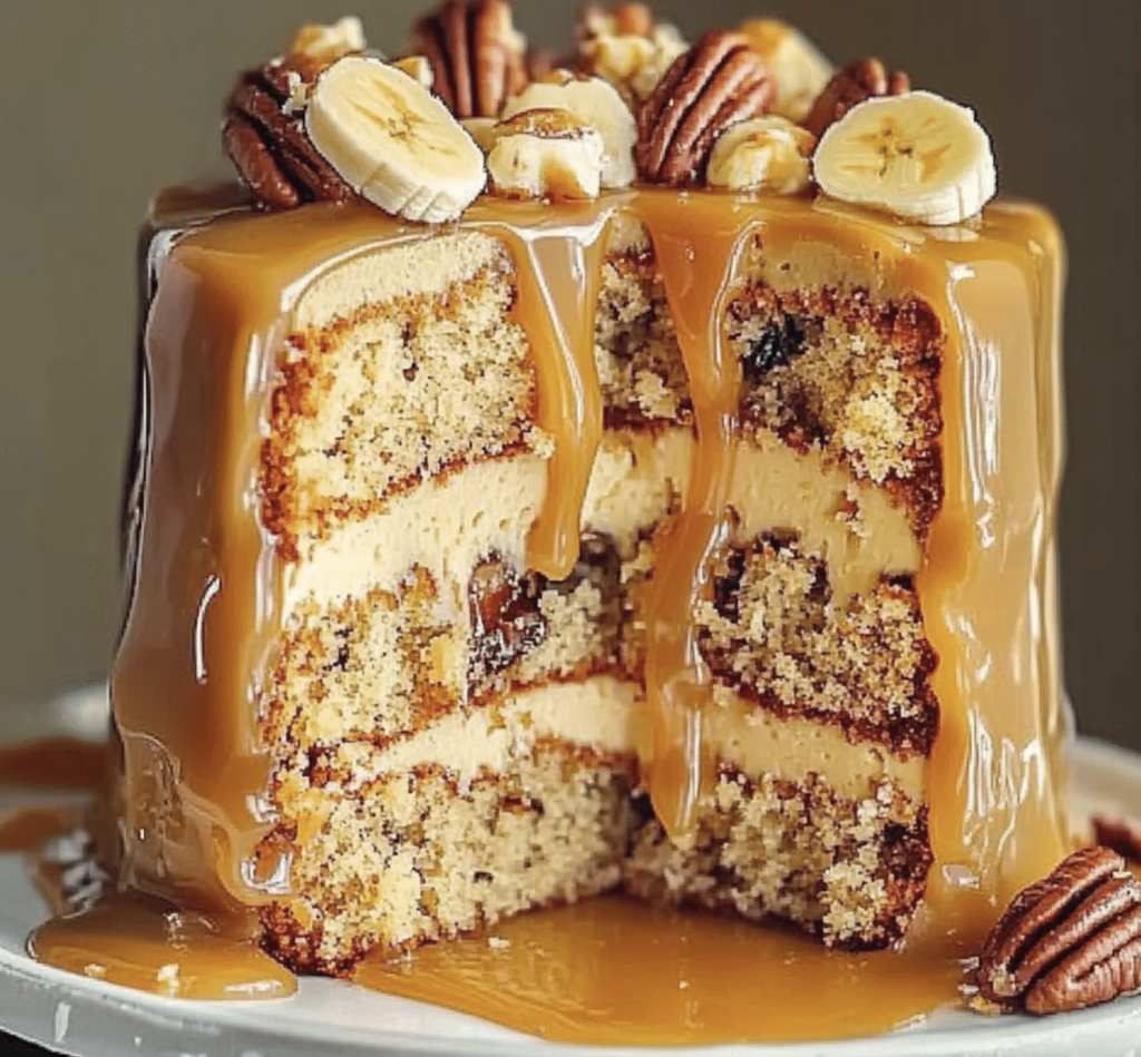 Heavenly Banana Pecan Caramel Cake Recipe – Beth's Quick Bites