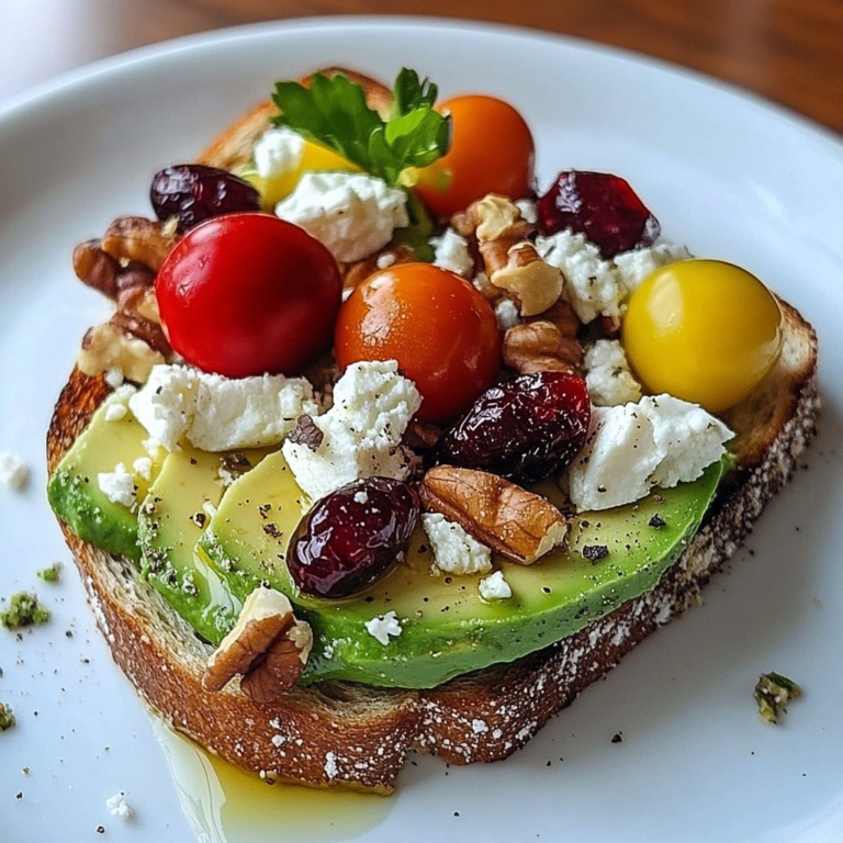 Avocado Toast with Feta Cheese, Cherry Tomatoes, Cranberries, and ...