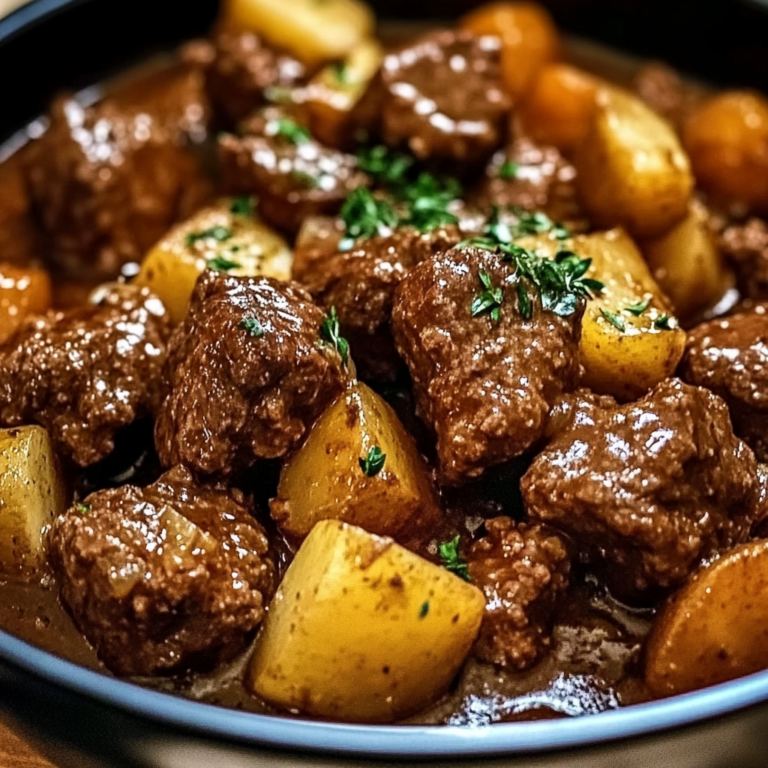 Slow Cooker Garlic Butter Beef Bites & Potatoes – Beth's Quick Bites